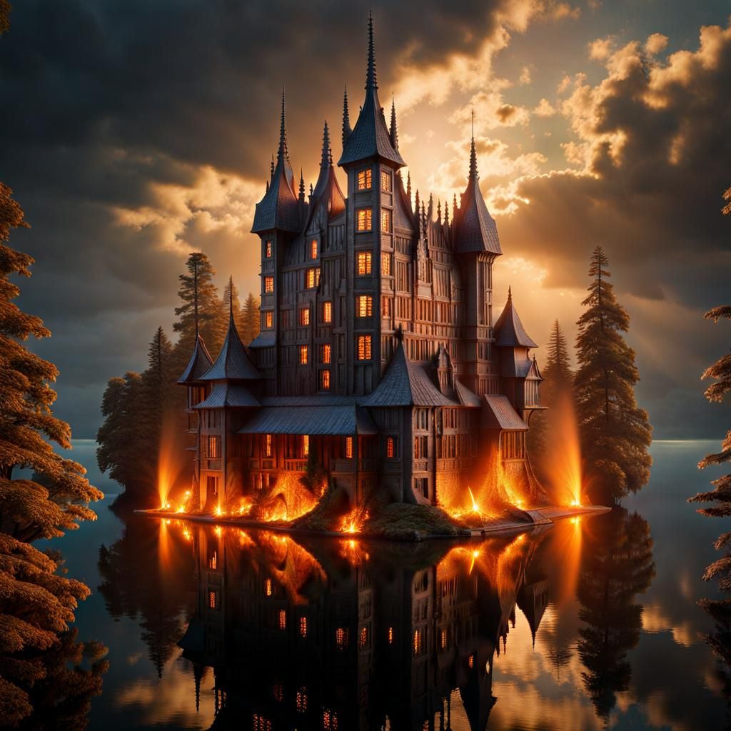 Castle on Fire - AI Generated Artwork - NightCafe Creator