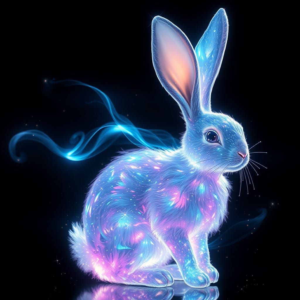 Ethereal Rabbit Formed from Glowing Light Particle... - AI Art