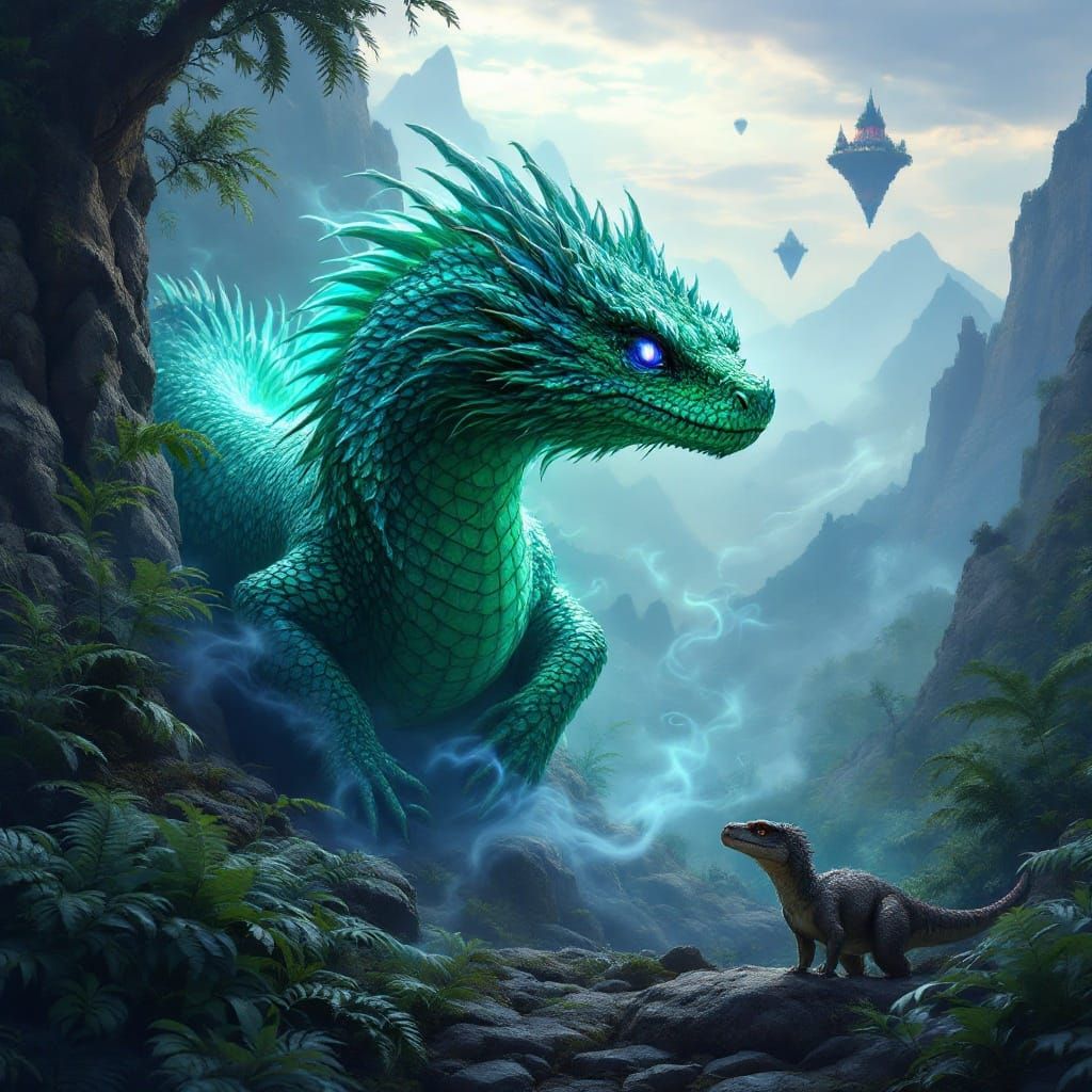 Surreal Fantasy Basilisk Reigns Over Prehistoric L... - AI Art