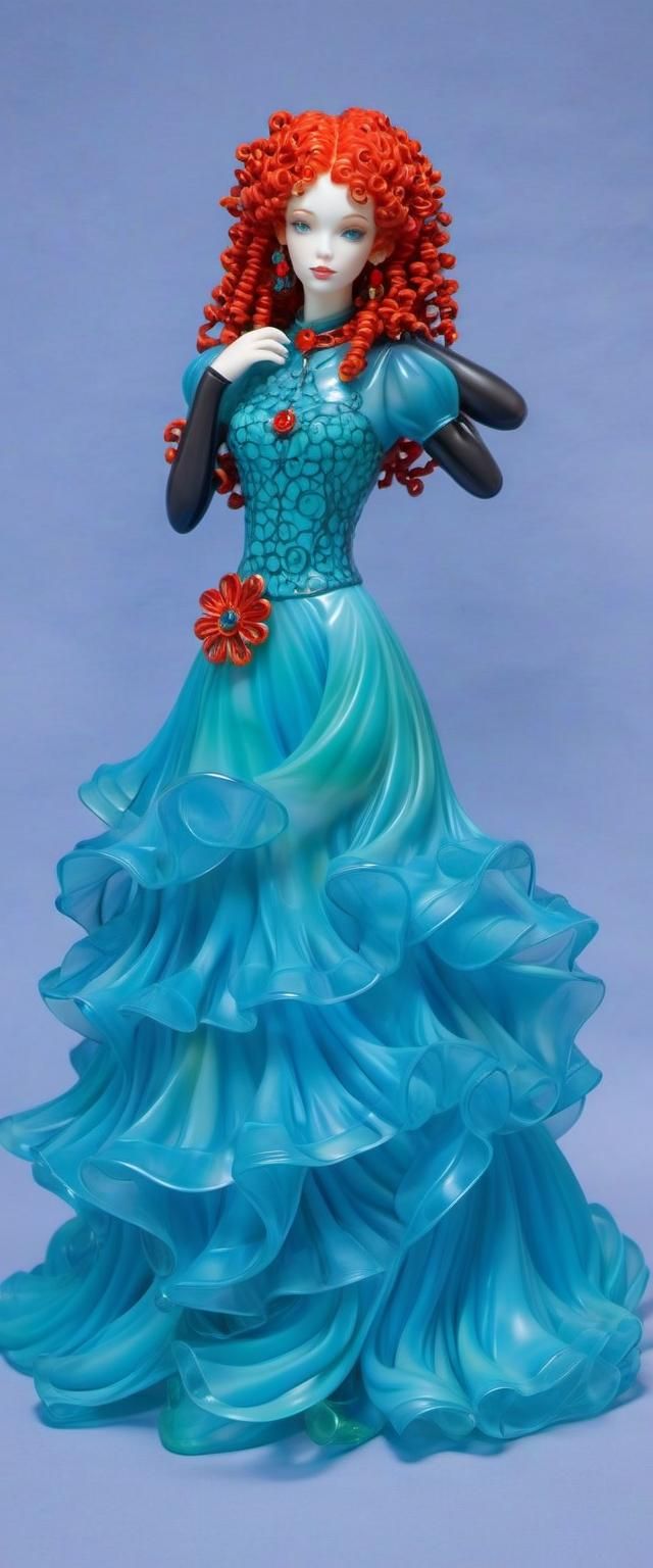 Beautiful girl with red ringlets hair and sumptous attire. Glass ...