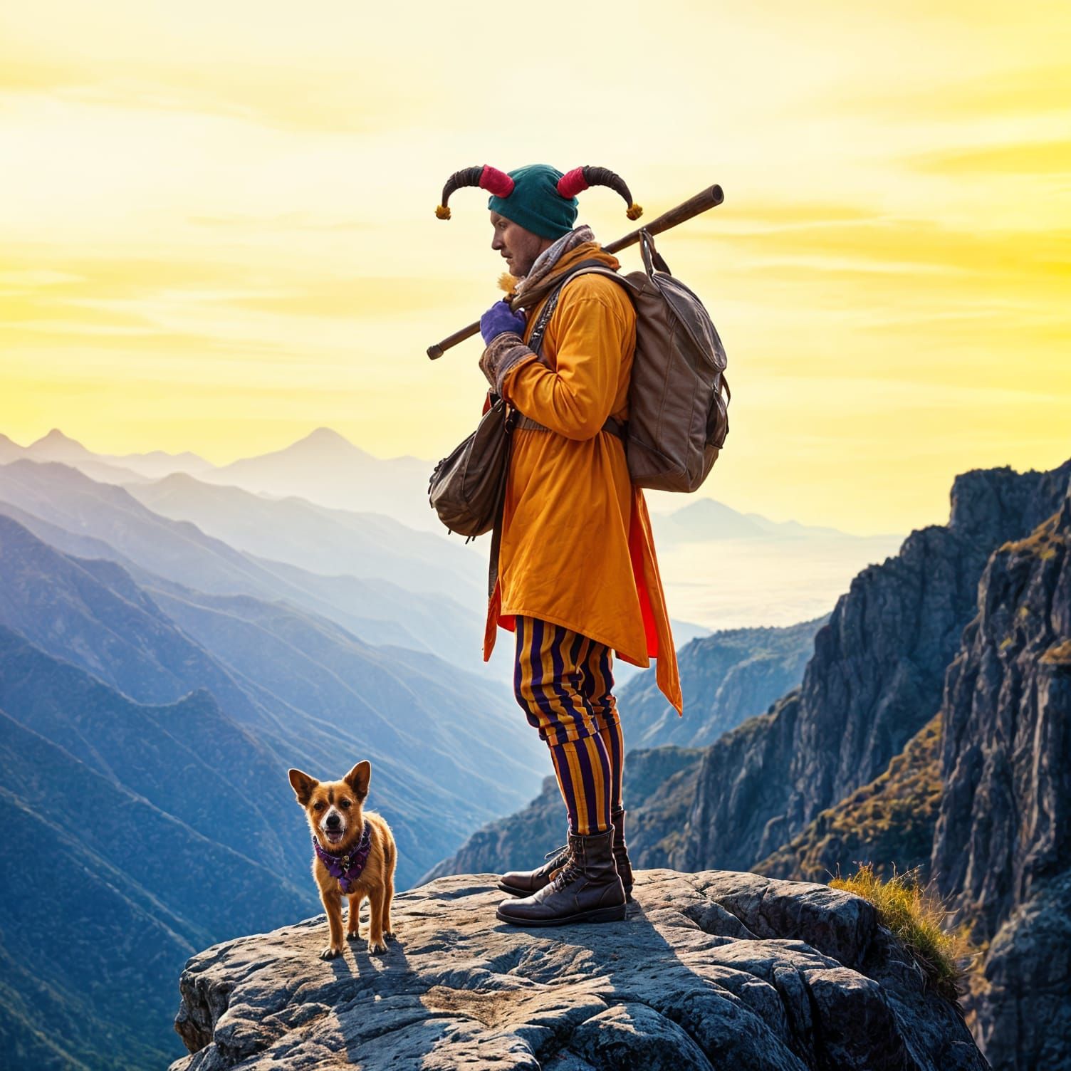 The Fool - Vibrant Jester Stands on Cliff's Edge