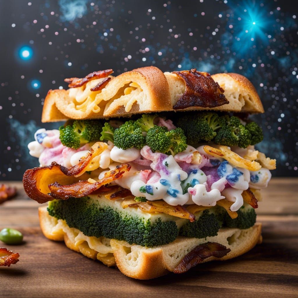 A single sandwich made with swirl-patterned, multi-colored galaxy ...