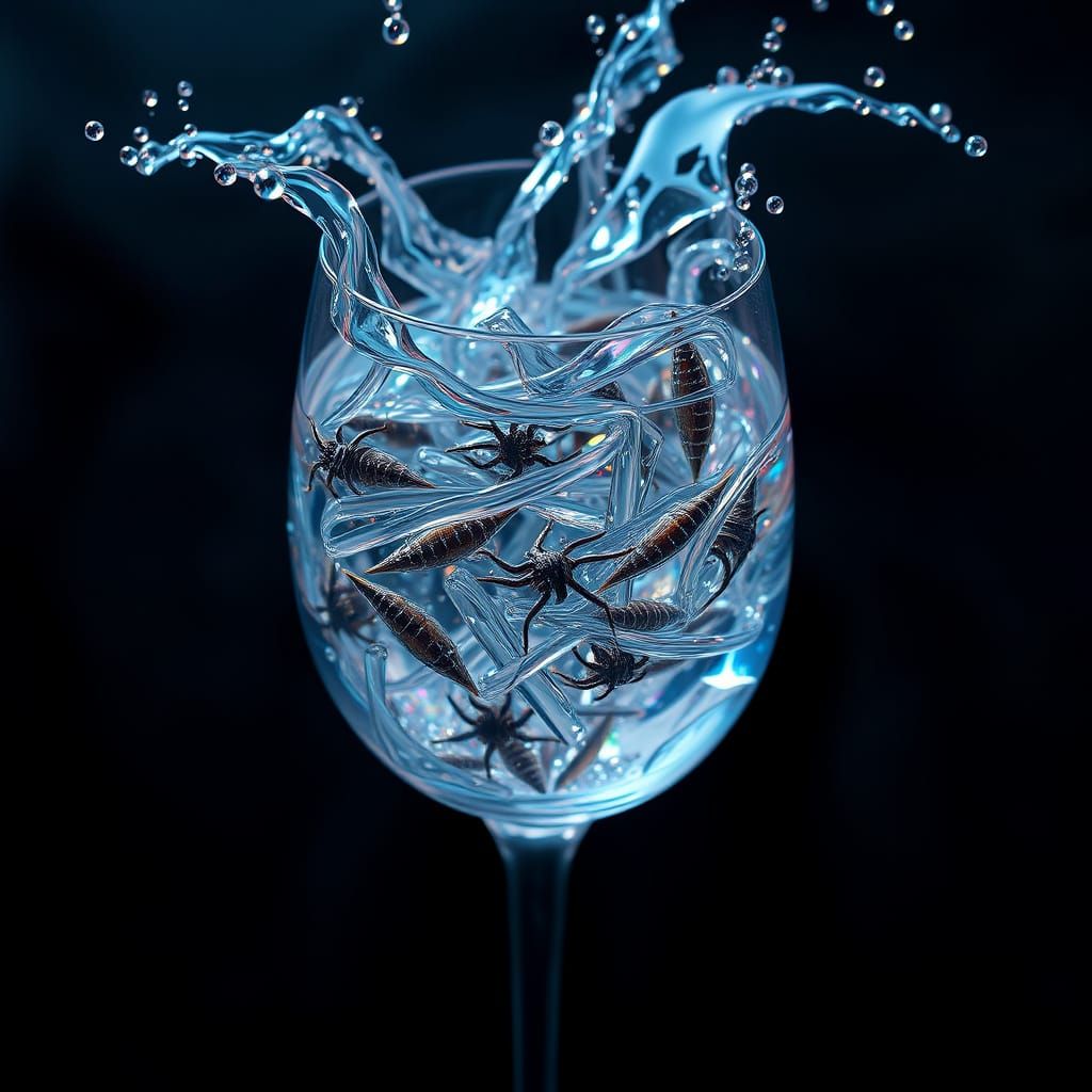 Crystal Glass Filled with Razor-Sharp Objects in I... - AI Art