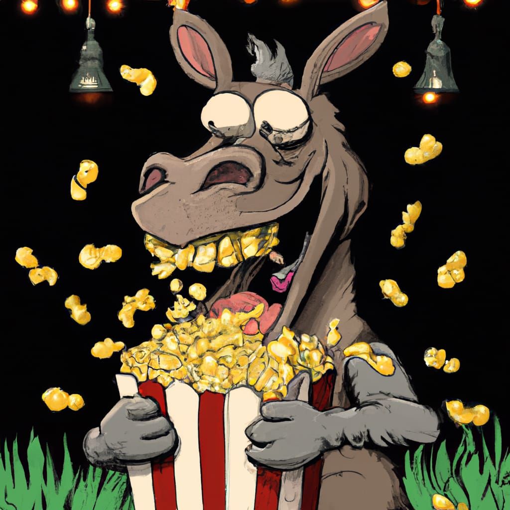 A donkey eating popcorn - AI Generated Artwork - NightCafe Creator