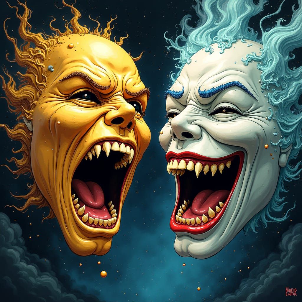 Ethereal Masks in Vibrant Psychedelic Space - AI Art