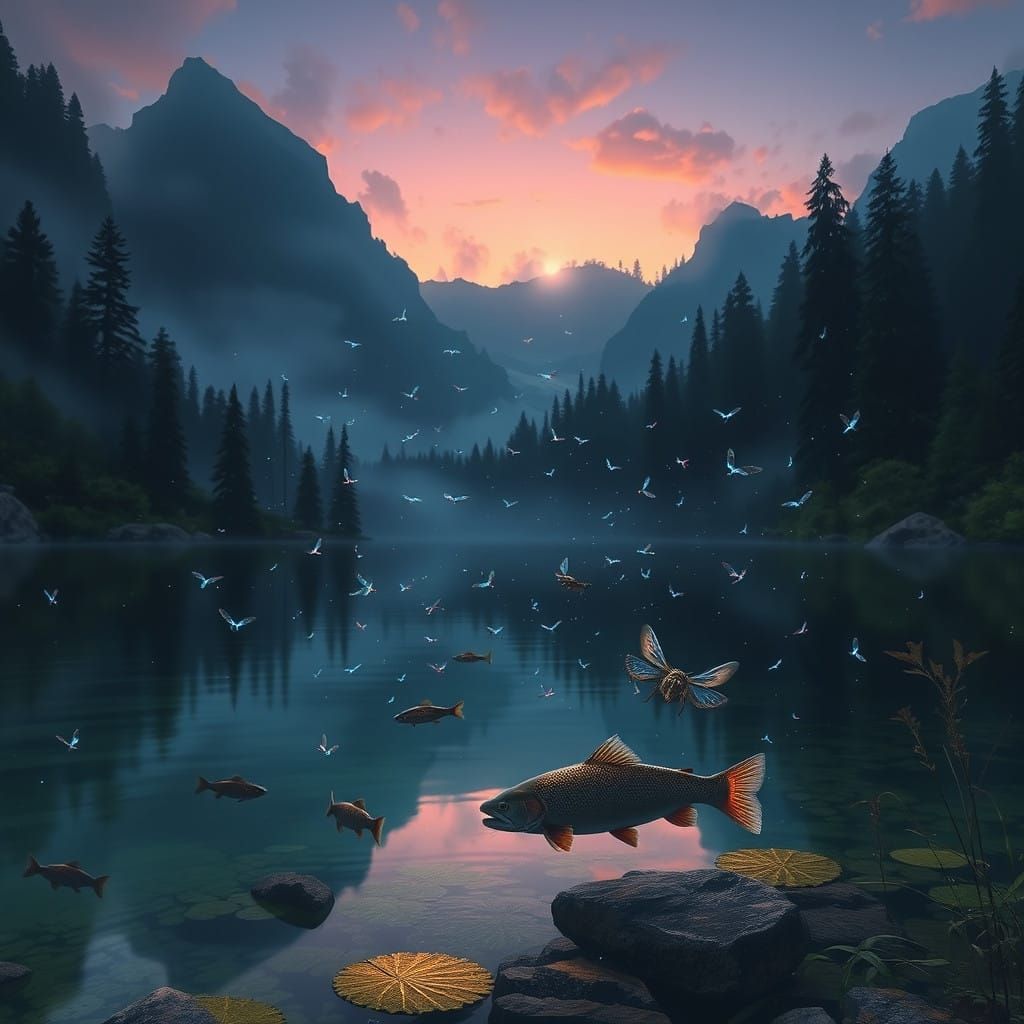 Trout hunting mayflies - Trout Pursuing Iridescent Mayflies ...