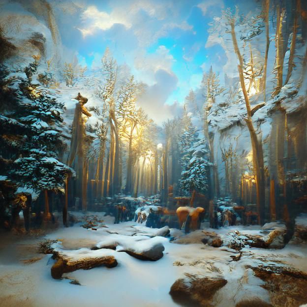 Snowy winter forest beautifully lit Albert Bierstadt (4) [8K 3D 8k ...