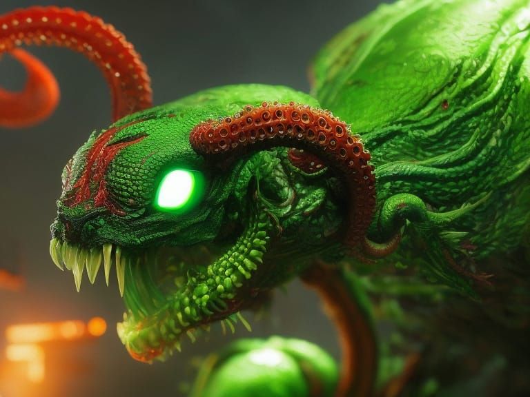 photorealistic Angry green alien with red tentacles 8k, 4k , high ...