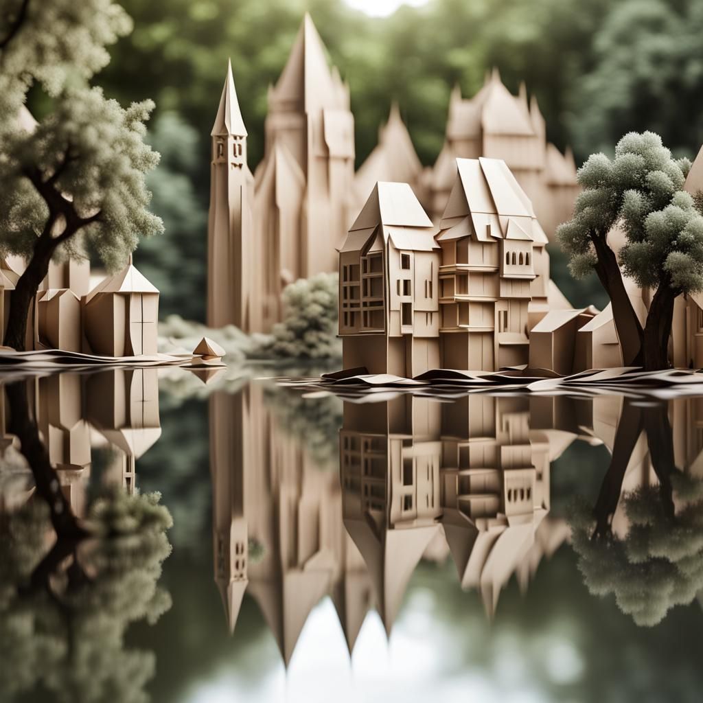 Reflection of Origami City in River - AI Generated Artwork - NightCafe ...