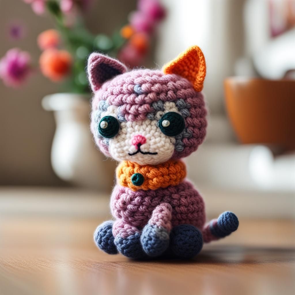 A crochet cat in a crochet world, intricate, 64k resolution, a ...