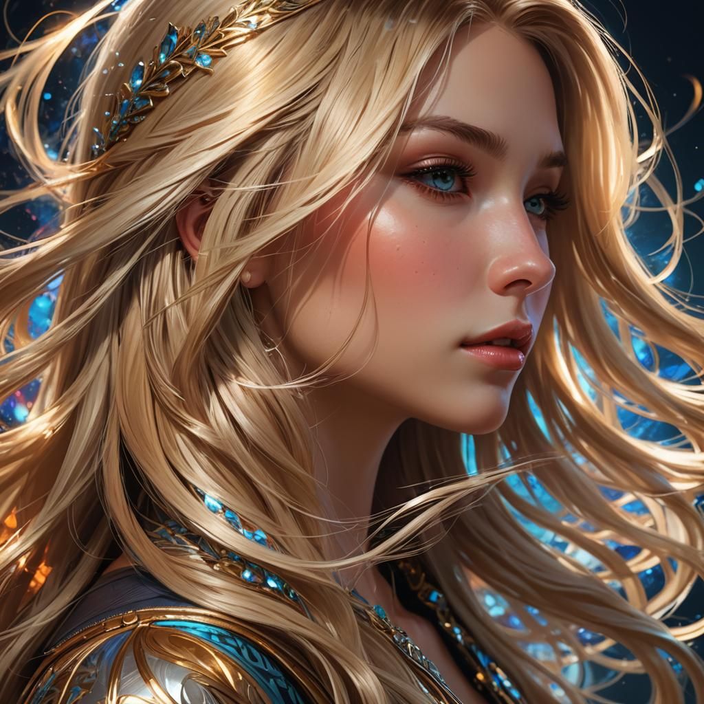 Profile - shiny blonde hair - AI Generated Artwork - NightCafe Creator