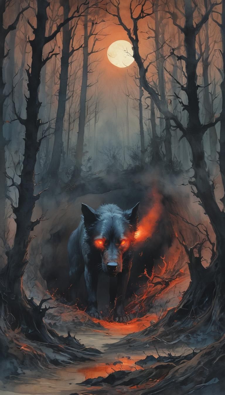 Before Cerburus - Cerberus Rises from Burning Abyss in Fiery...