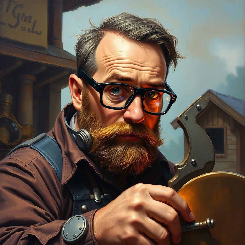 Cyberpunk Blacksmith in Elegant Oil Painting - AI Art