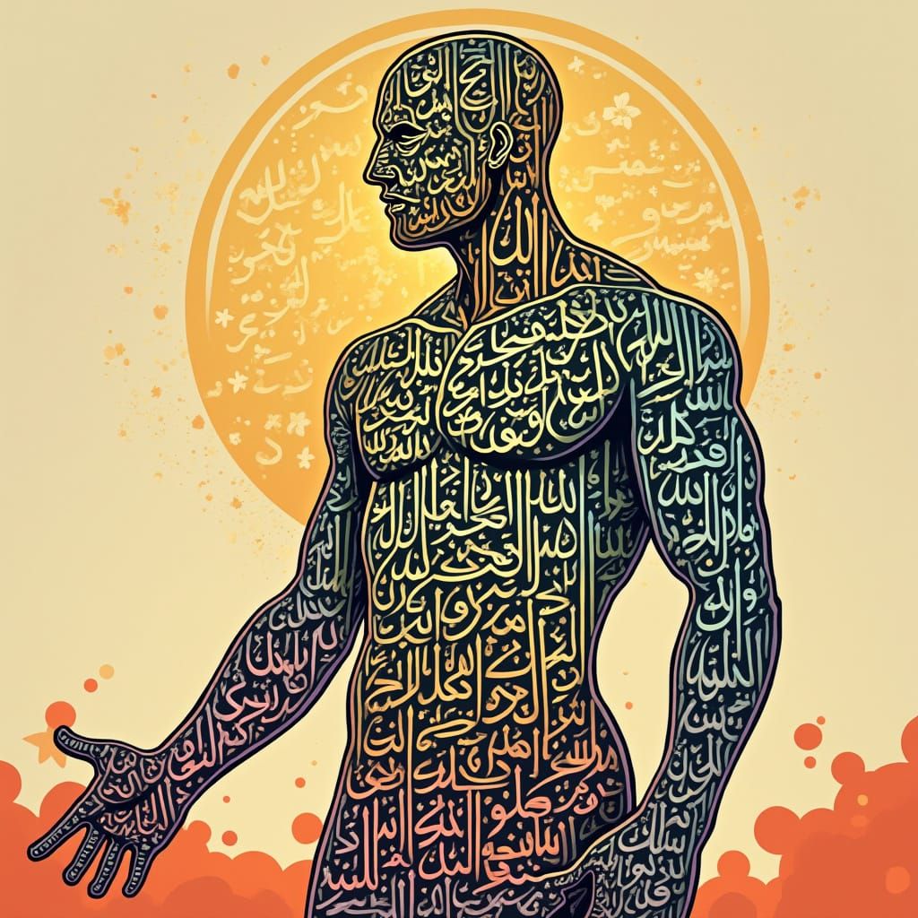 Hopeful Human Form Blends Persian Typography and B... - AI Art