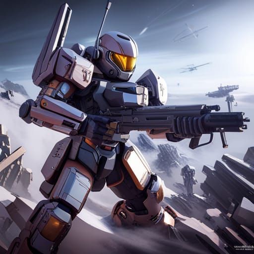 High tech Mecha suit in warzone - AI Generated Artwork - NightCafe Creator