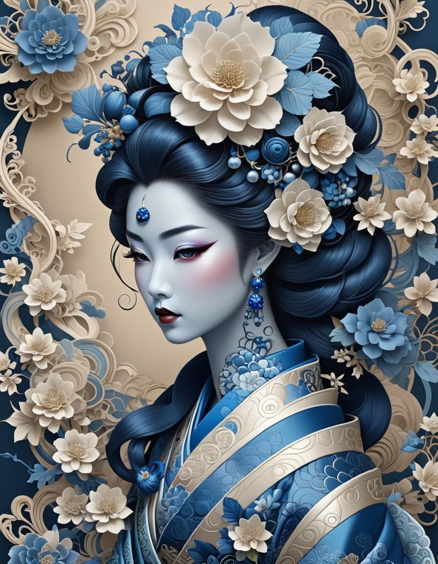 Blue Geisha 1 - AI Generated Artwork - NightCafe Creator