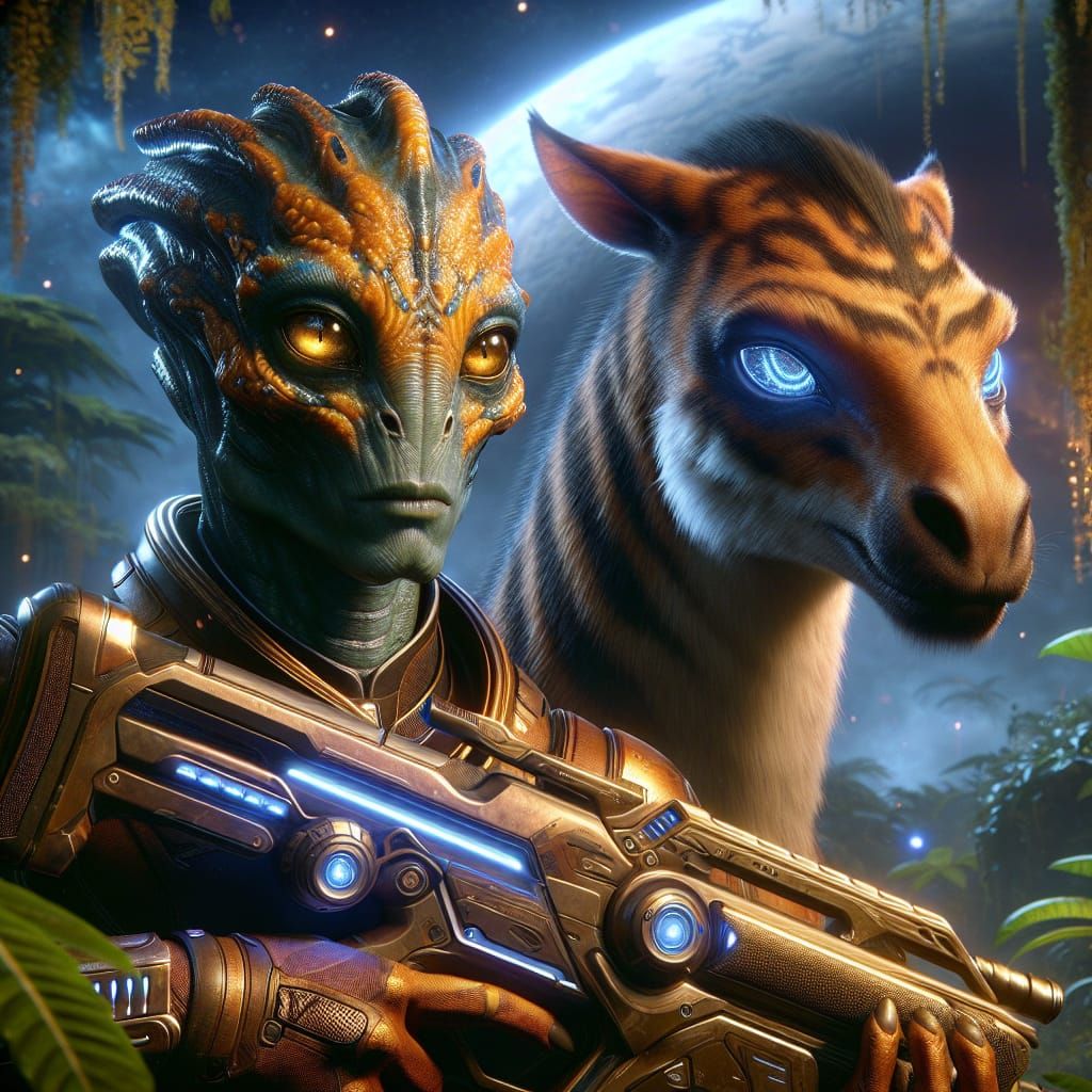 Alien Warrior Amber Blue Alien Warrior Rides Majestic Moun