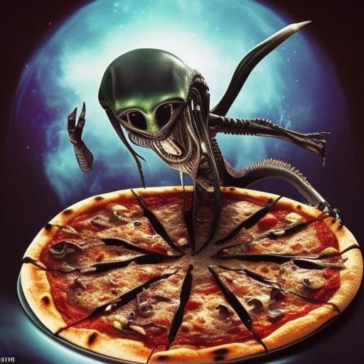 Alien eating pizza - AI Generated Artwork - NightCafe Creator