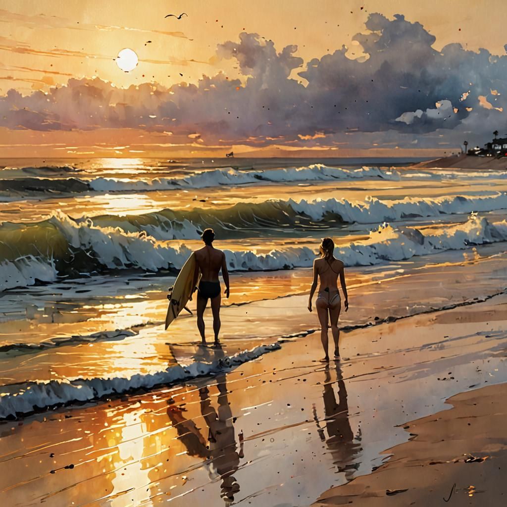 Beach Holiday - Serene Beachscape at Sunset in HyperMaximali...