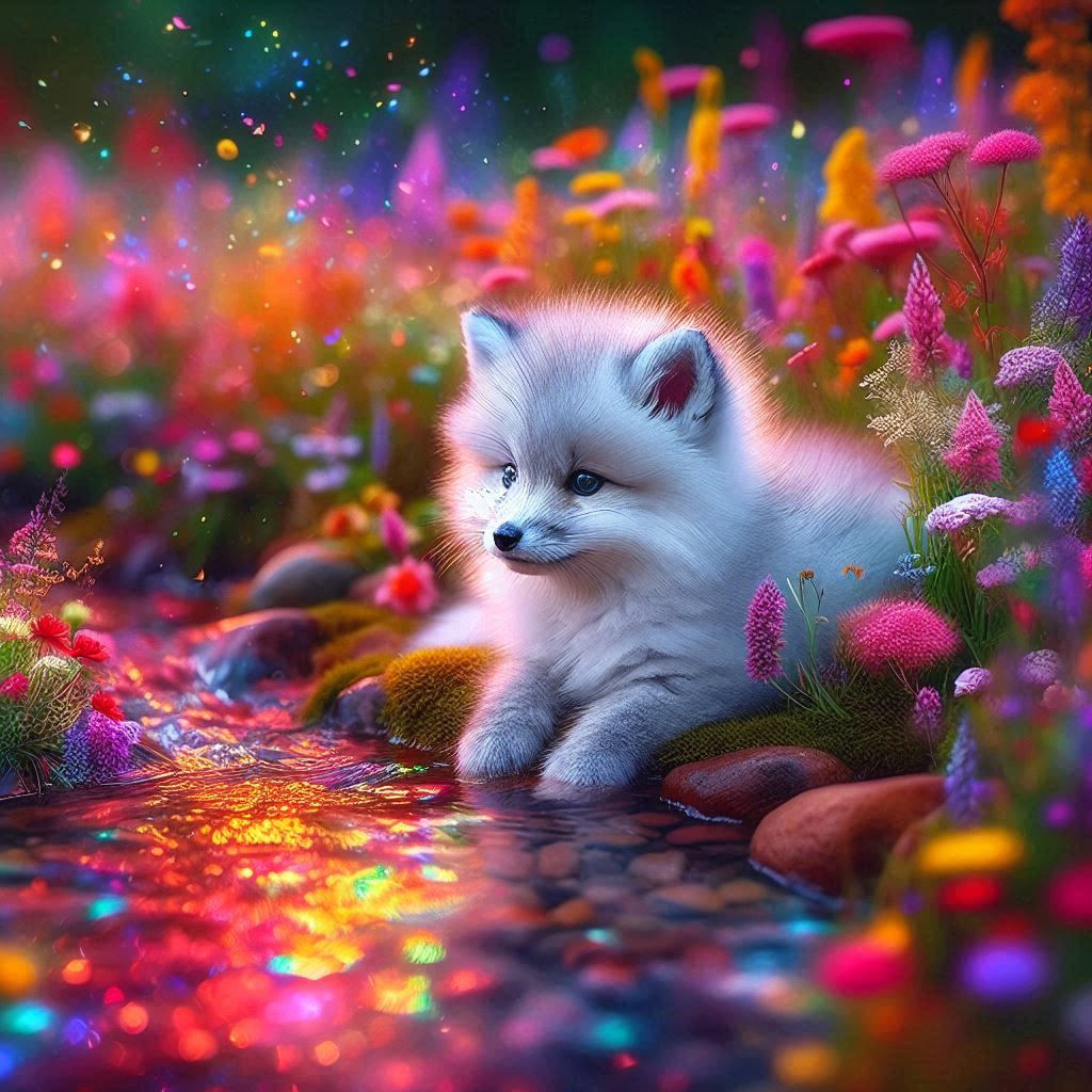 The Silver Fox Kit By The Whispering Brook - AI Generated Artwork ...