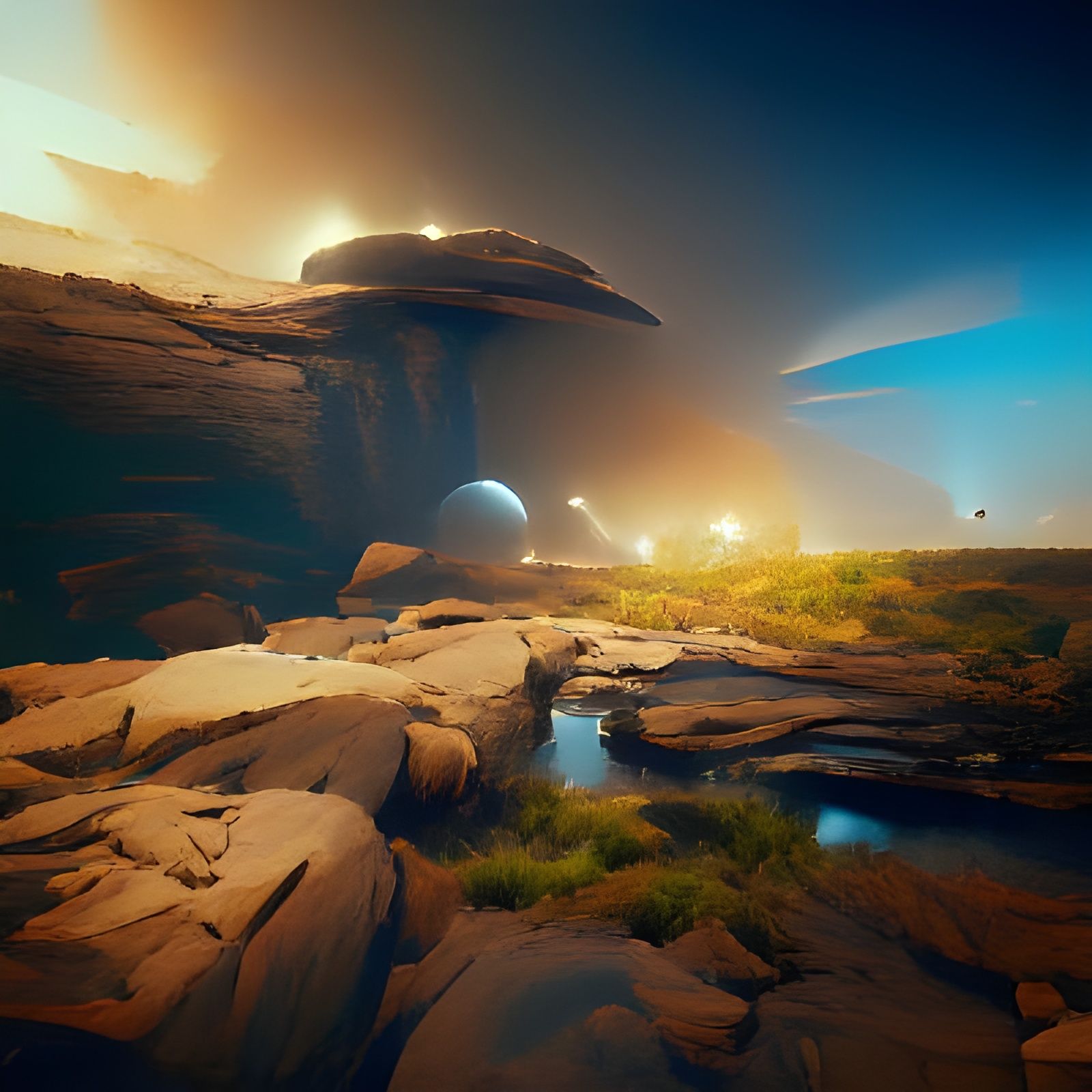 Extraterrestrial landscape in the style of Wojtek Fus, beautiful ...