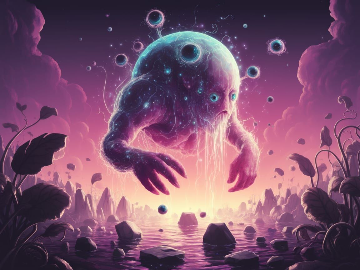 Surreal, Amorphous Monster Reaches for Glowing Cry... - AI Art