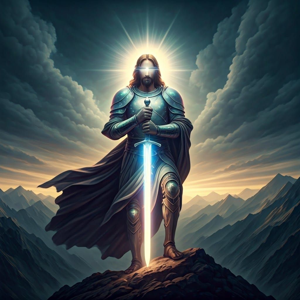 Jesus Christ Warrior in Iridescent Armor with Opal... - AI Art