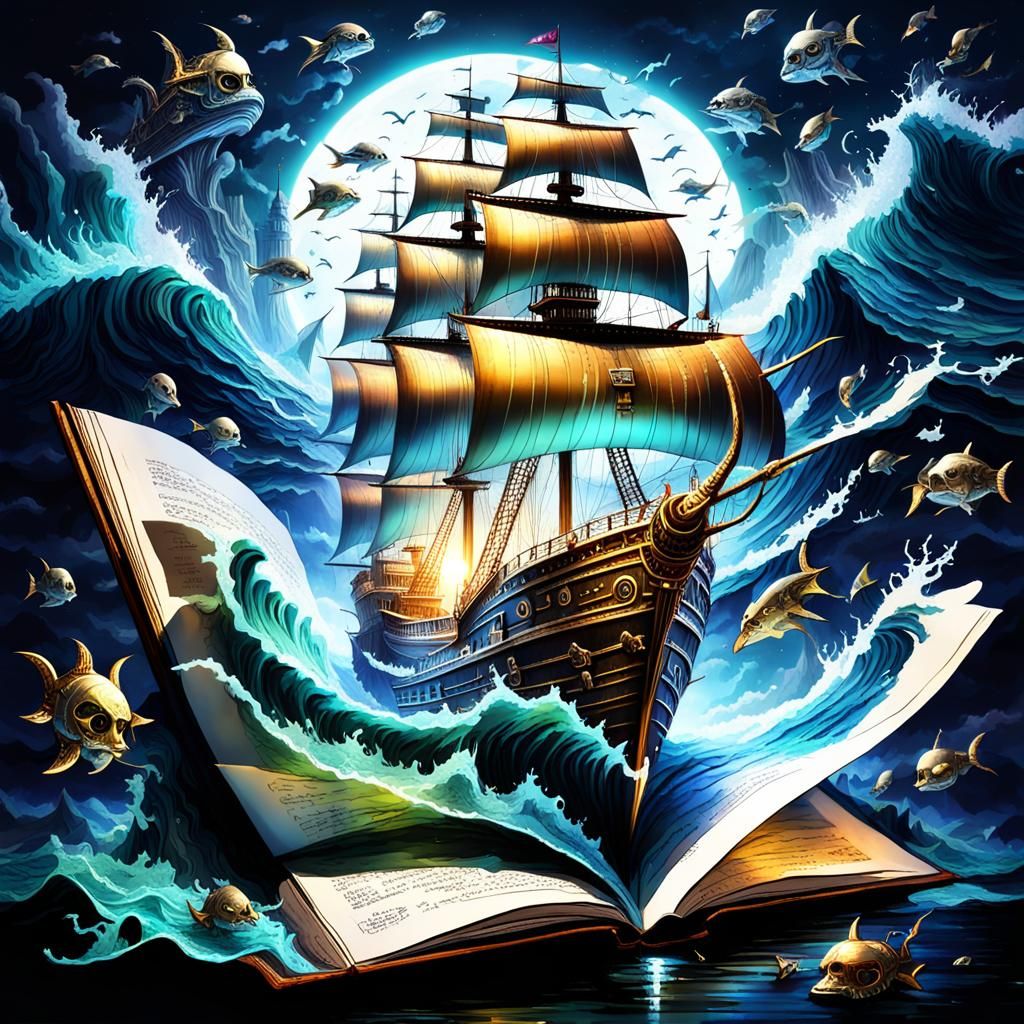 A fantasy creation coming out from the open mysterious journal 3d ...