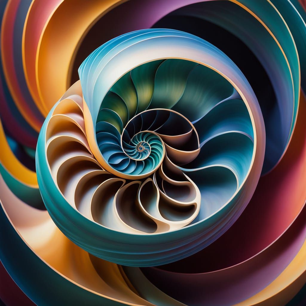 A Picasso-style cubist interpretation of a nautilus, its spiraling ...