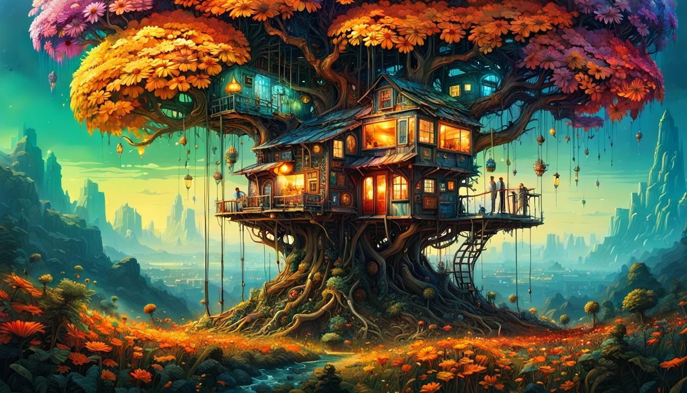 Tree House - AI Generated Artwork - NightCafe Creator