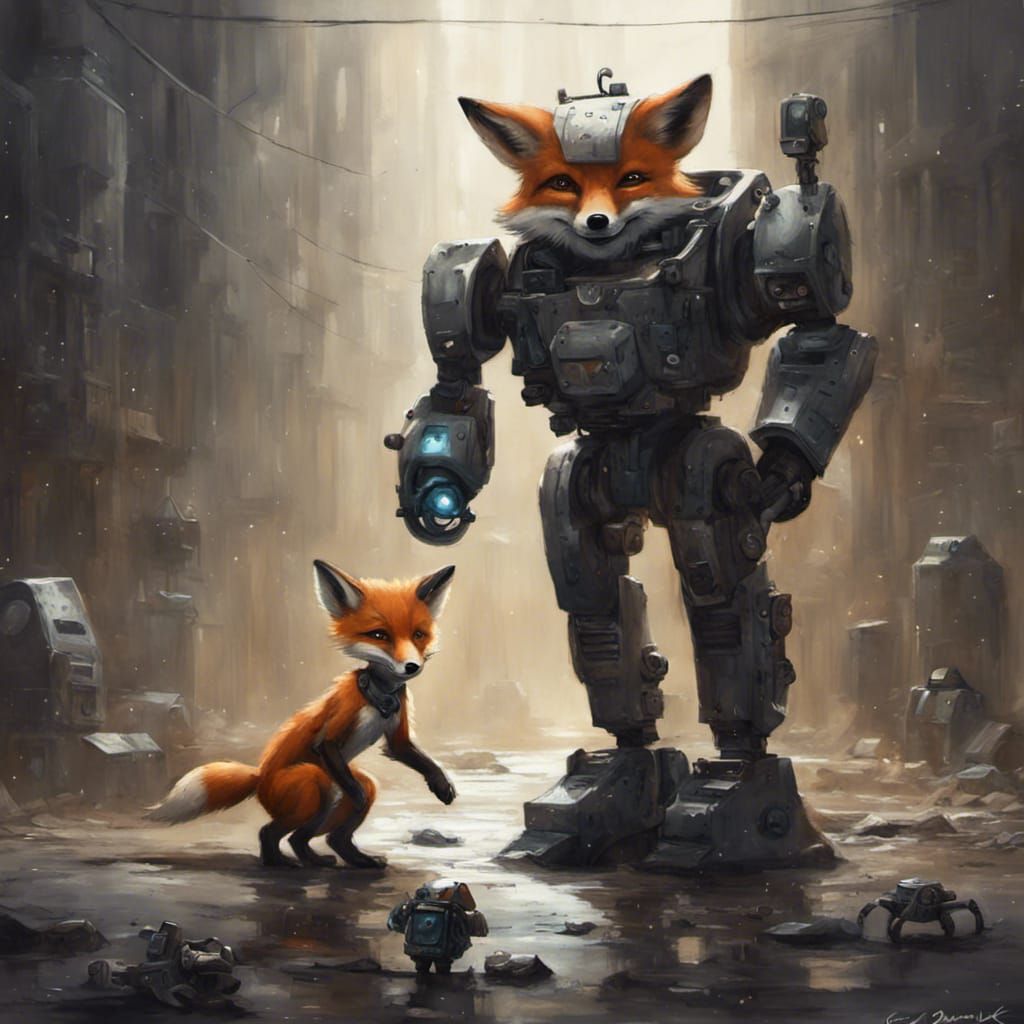Mecha-fox & friend - AI Generated Artwork - NightCafe Creator