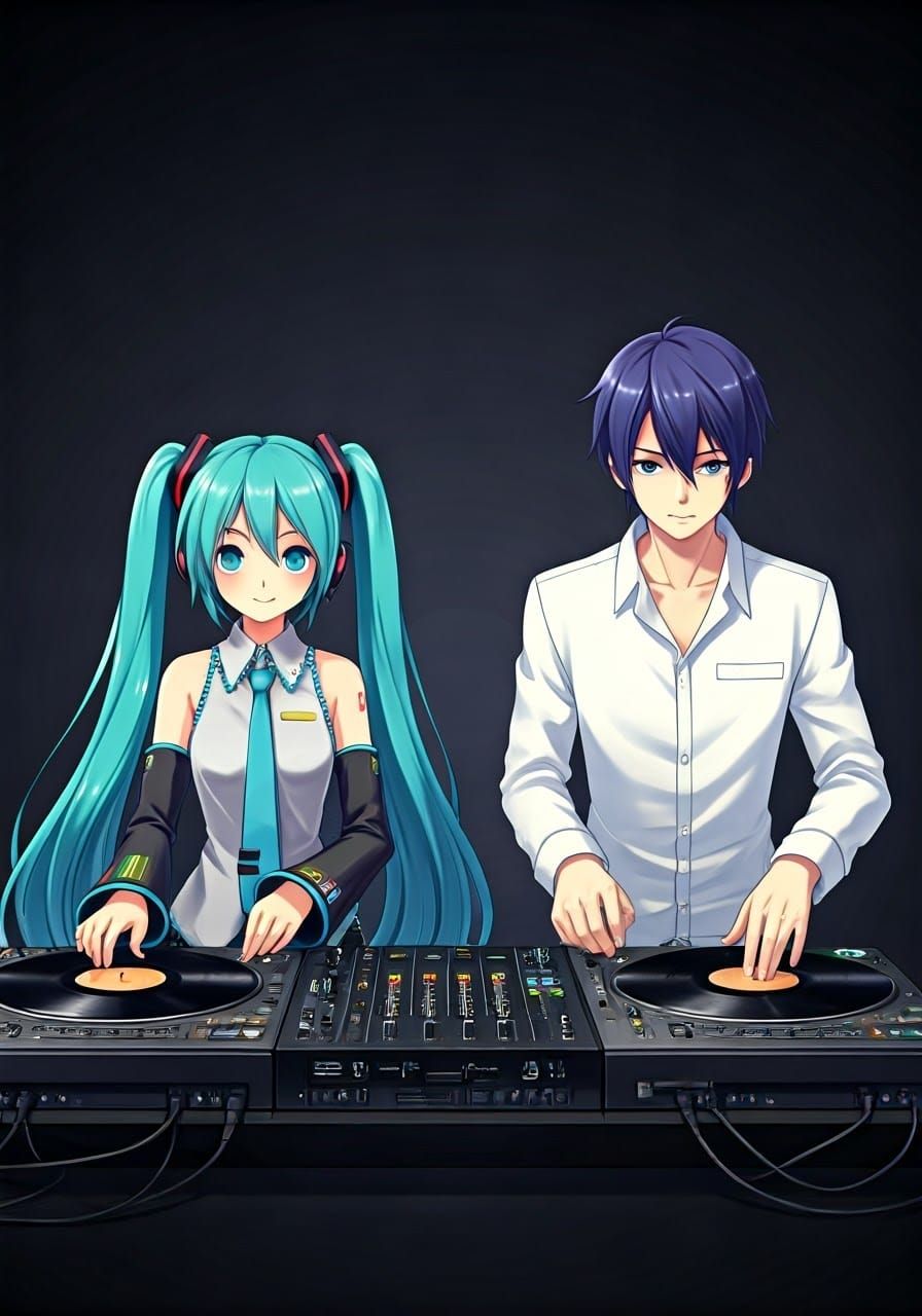Vocaloid Vinyl DJs in a Futuristic Club - AI Art