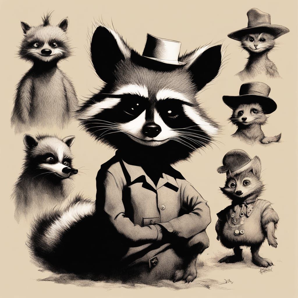 Whimsical Raccoon Portrait in Surrealist Style - AI Art