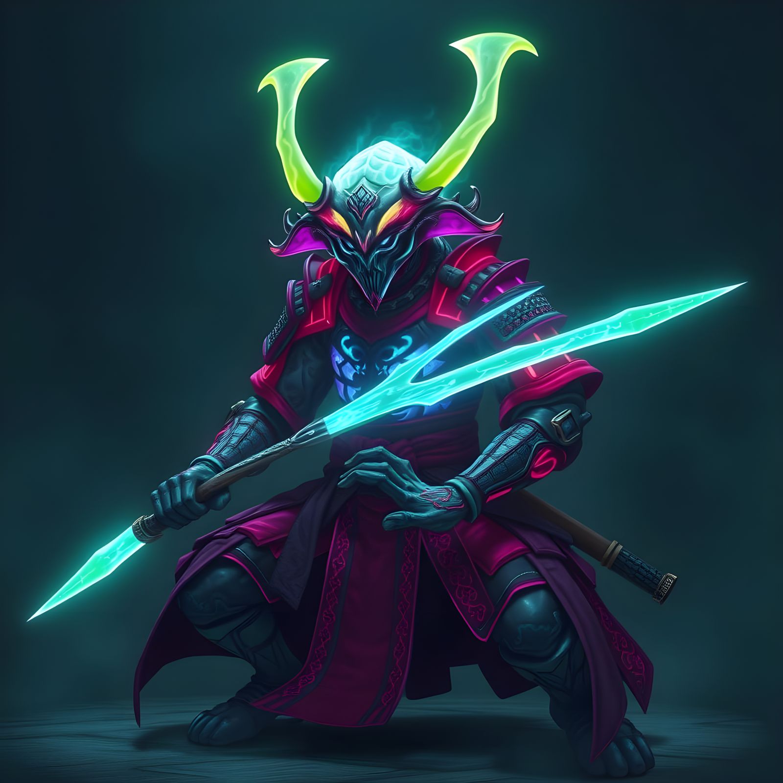 Glowing Alien Samurai Sith Guardian - AI Art