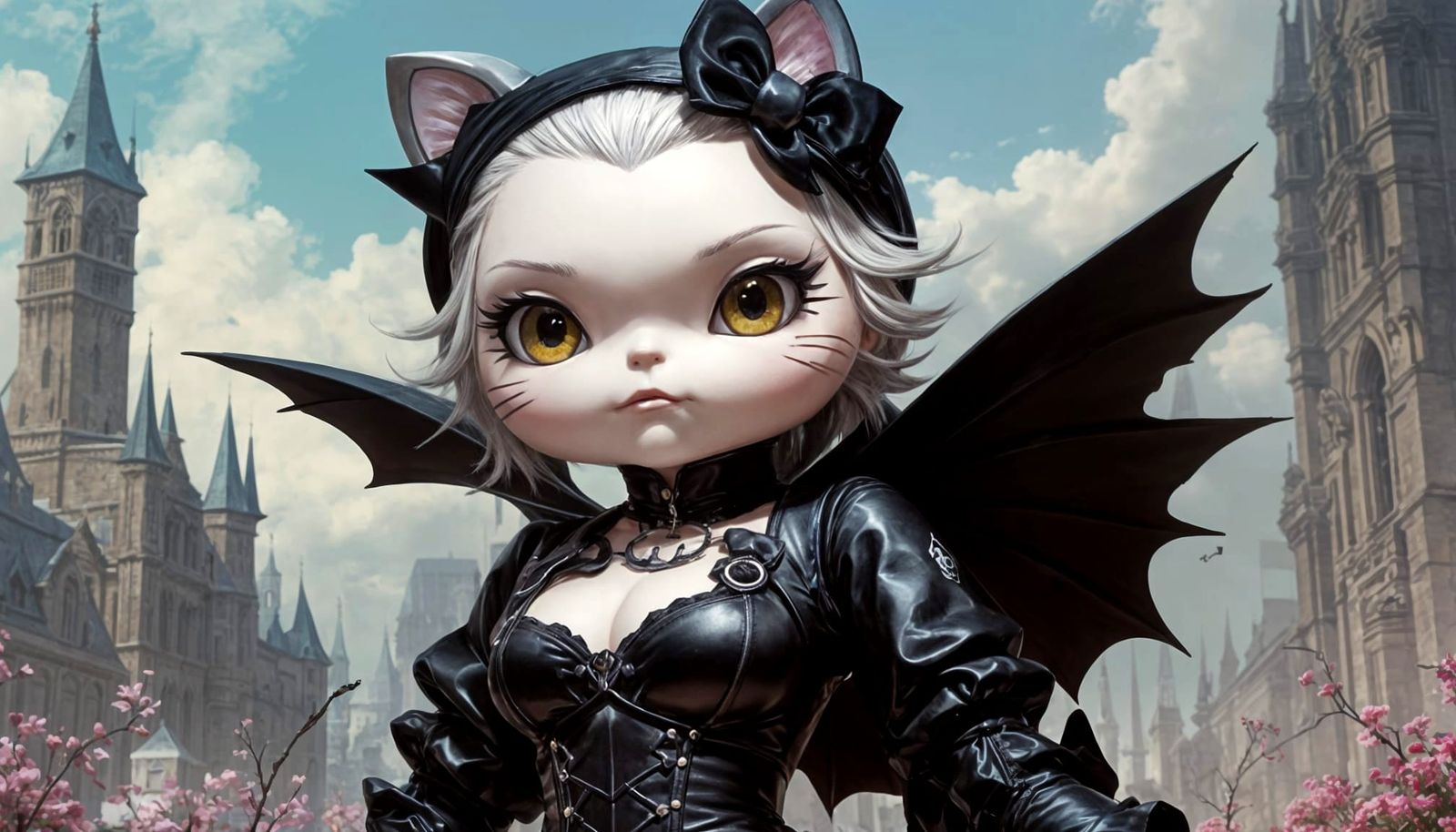Gothic Hello Kitty in an Epic Action Scene, Painte... - AI Art