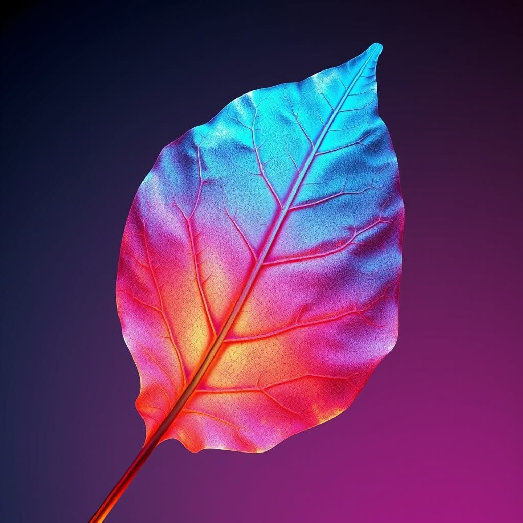 Ethereal Fractal Leaf in Vibrant, Iridescent Splen... - AI Art