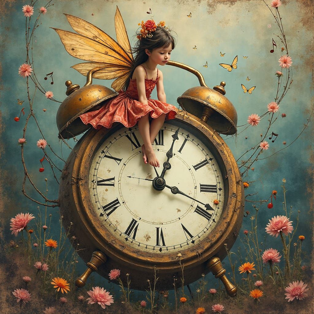 Tick Tock series - Whimsical Fairy in Melting Clock Wonderla...