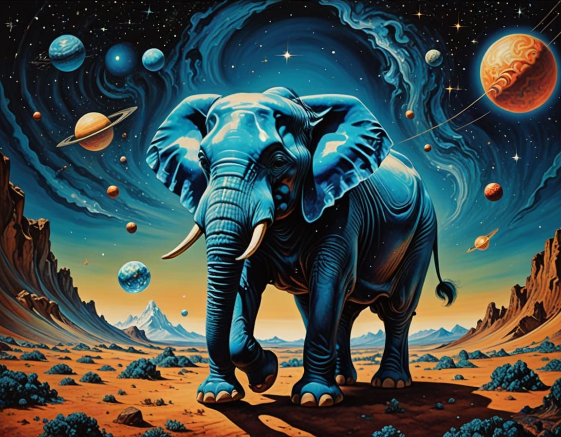 Surreal Elephant in Cosmic Space with Iridescent S... - AI Art