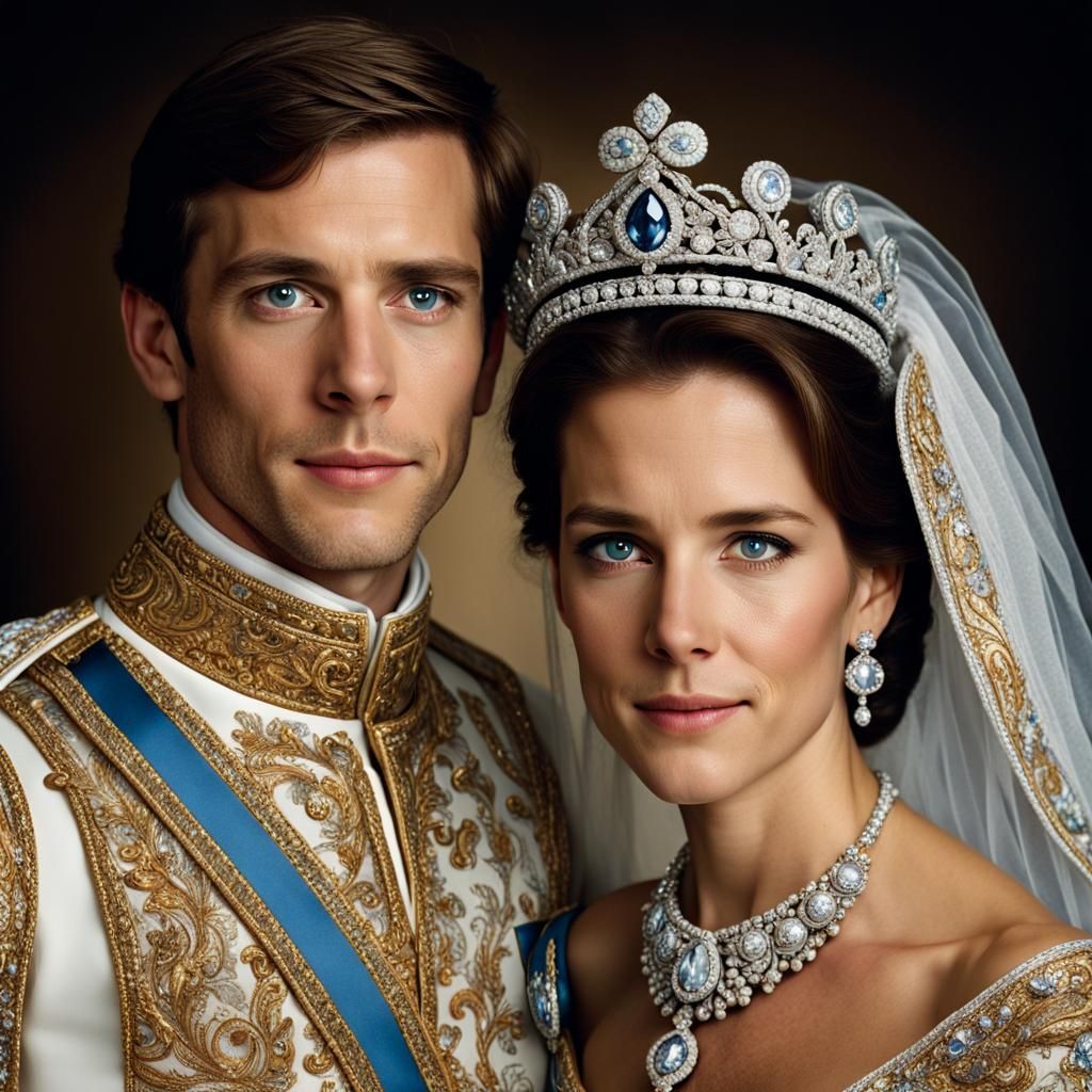 Official portrait of young crown prince and his wife Princess wearing ...