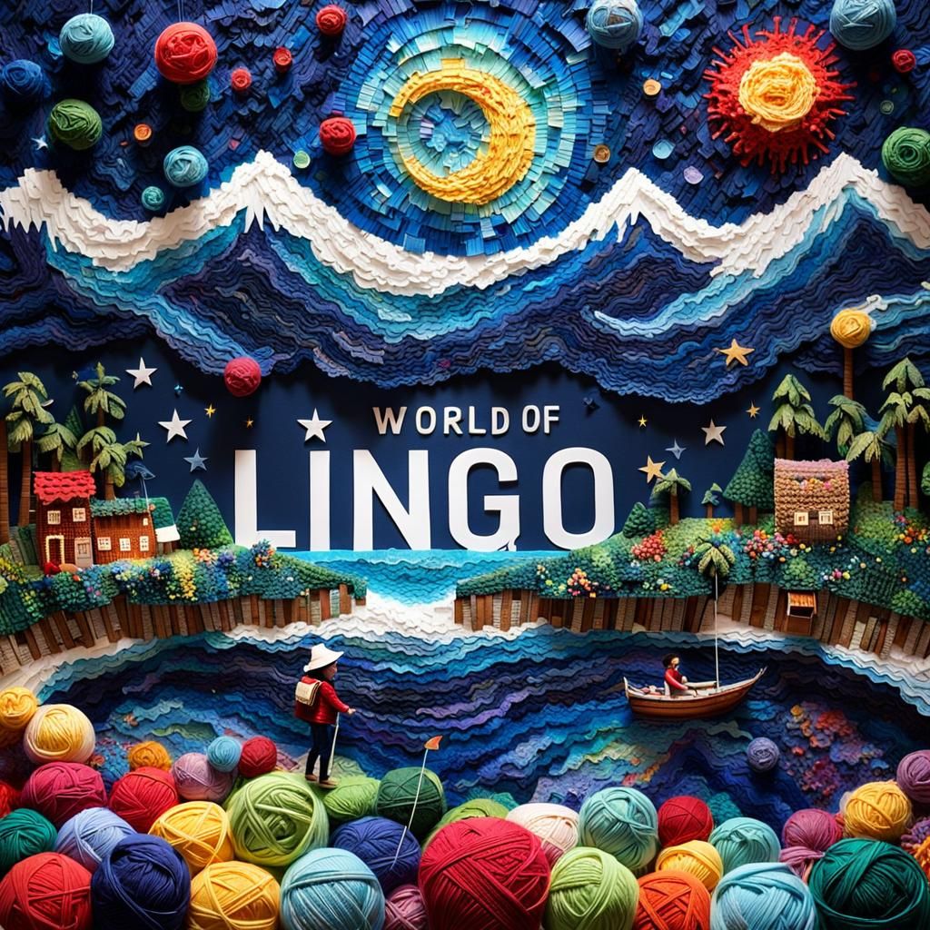 The world of travel with " lingo" over magical islands made of impasto ...