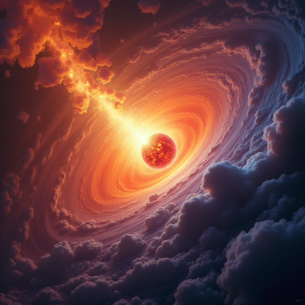 Celestial Fusion: Hydrogen Atoms Merge into Radian... - AI Art