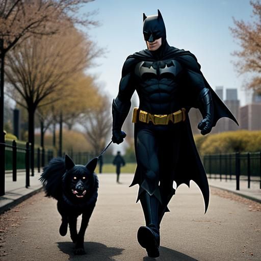 Batman walking his dog in a park - AI Generated Artwork - NightCafe Creator