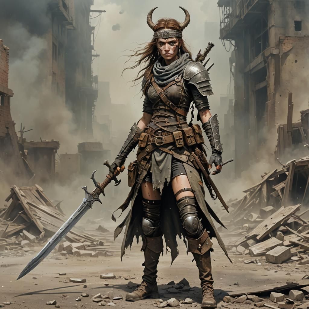 Sci-fi post-apocalyptic fantasy crossover warrior maiden - AI Generated ...