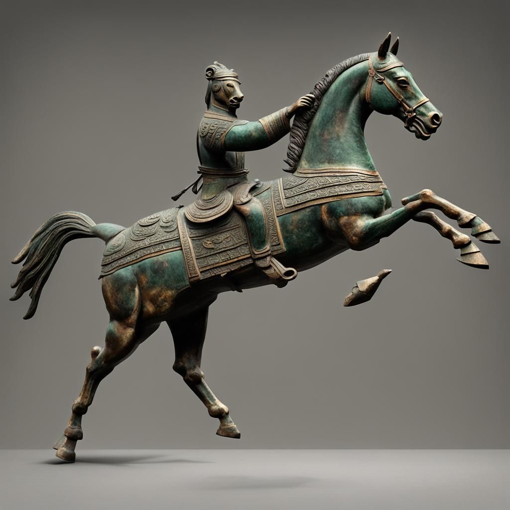 A Chinese Han dynasty bronze flying horse statuette - AI Generated ...