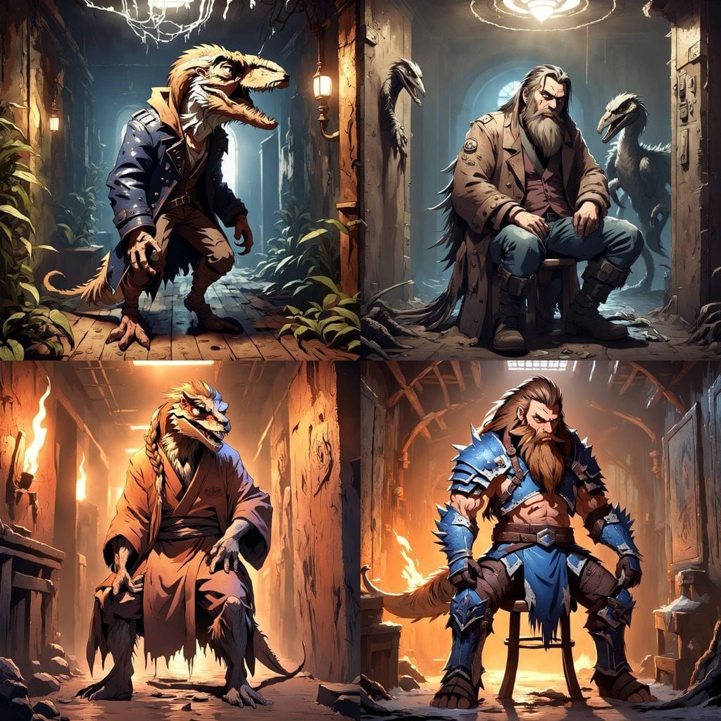 Anime Hero Holds Back Fierce Velociraptor in Dark ... - AI Art