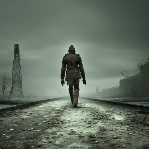 A stalker monolith soldier walking towards pripyat - AI Generated ...