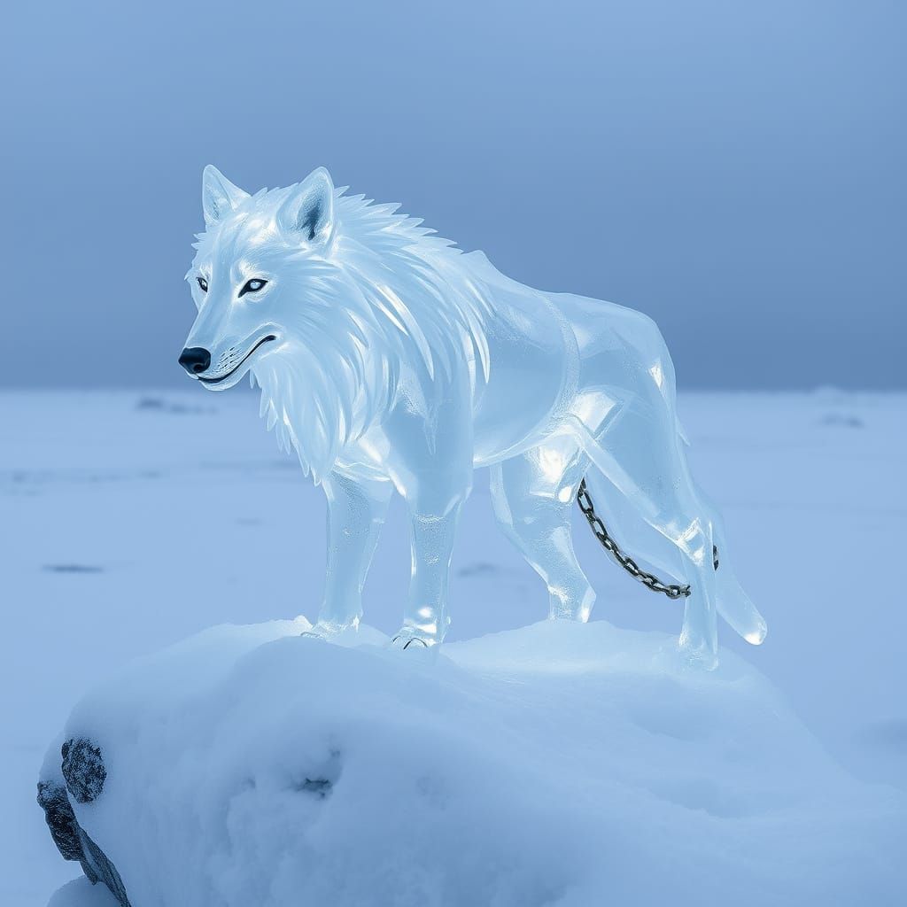 A wolf made out of ice and snow - Frozen Wolf Sculpture in W...