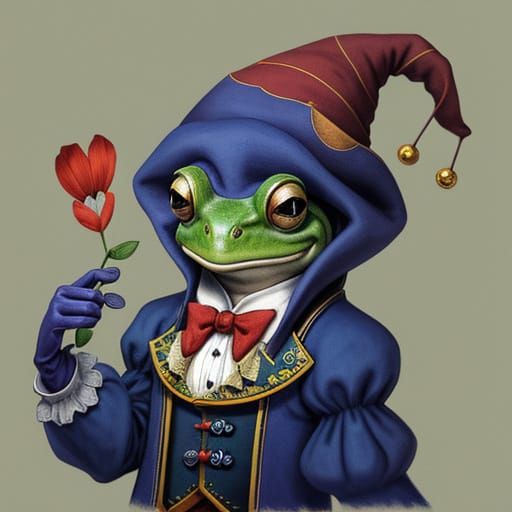 Frog jester. - Playful Frog Jester in Whimsical Art