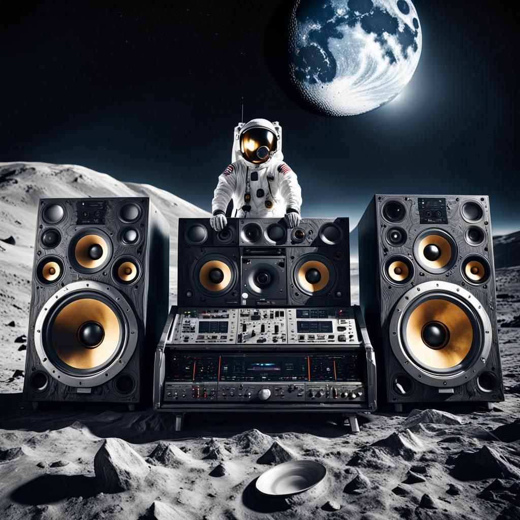 Dj on the moon with speakers intricate details, HDR, beautifully shot ...
