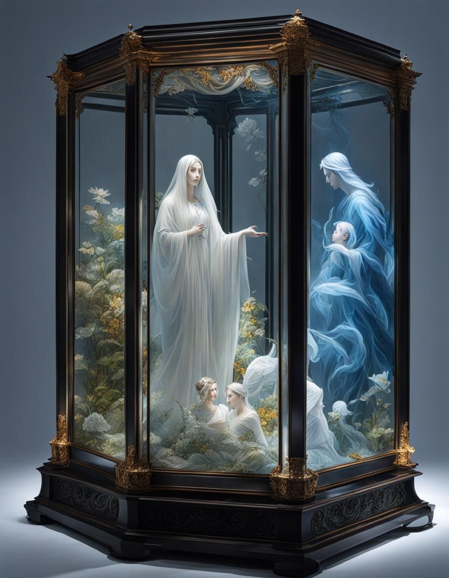 ghosts in a beautiful glass box within an intricate glass box within a ...